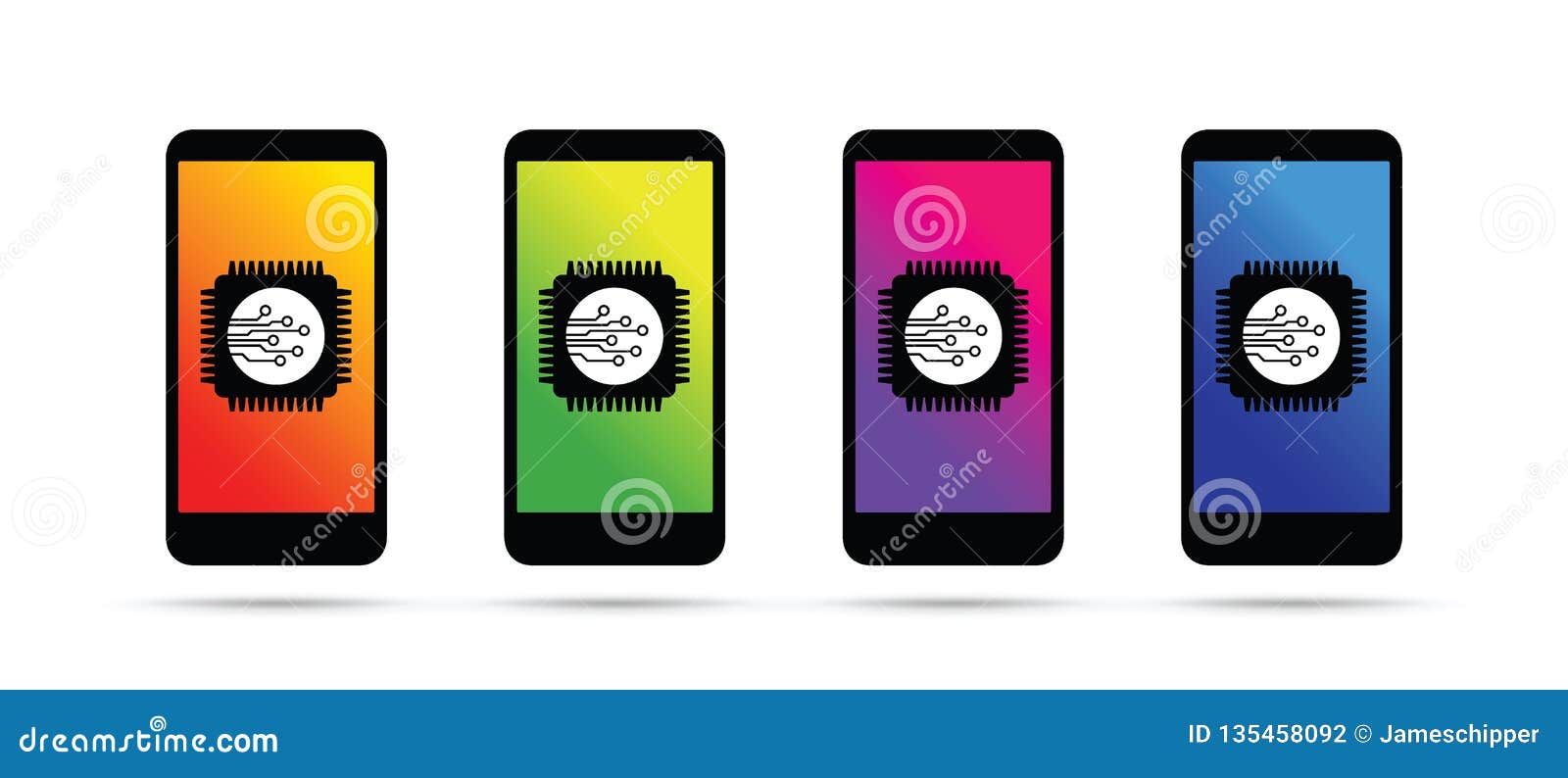 Set of Cell Mobile Phones with a Microchip Stock Vector - Illustration ...