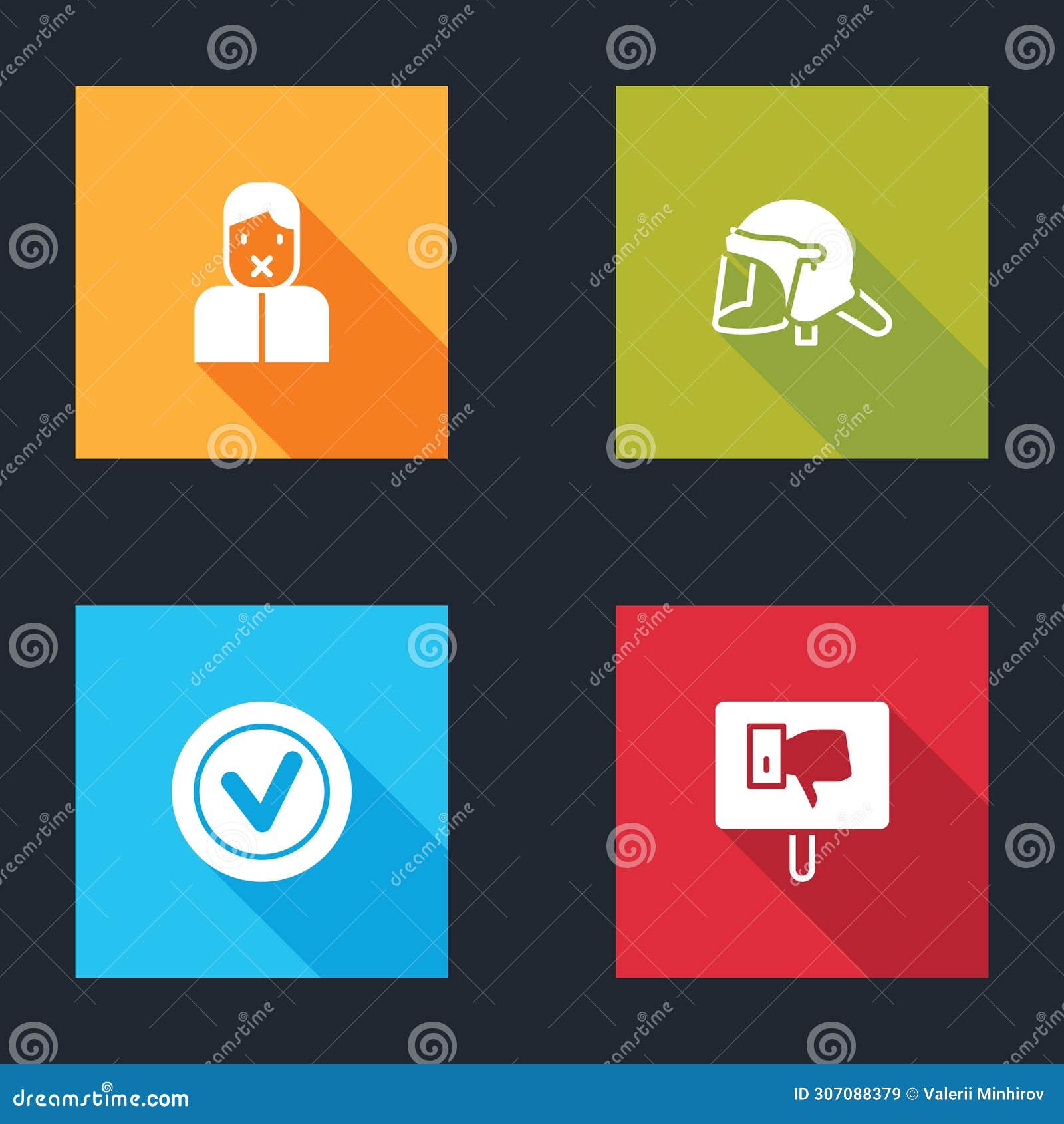 Set Censor and Freedom of Speech, Police Helmet, Check Mark in Round ...