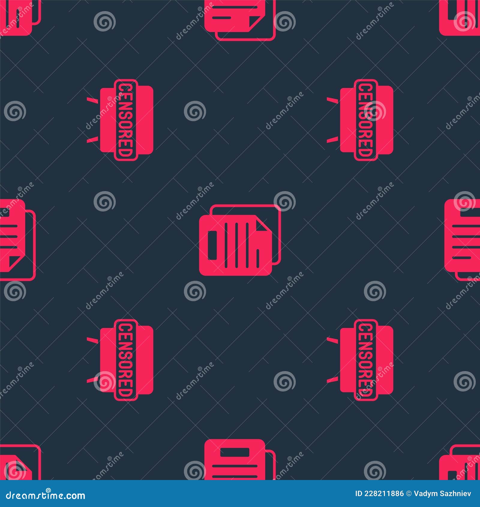 Set Censored Stamp and Document on Seamless Pattern. Vector Stock ...
