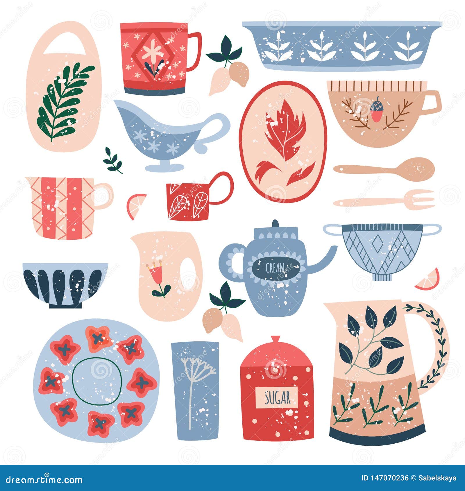 Set of Ceramic Kitchen Utensils in Flat Cartoon Style Stock Vector ...