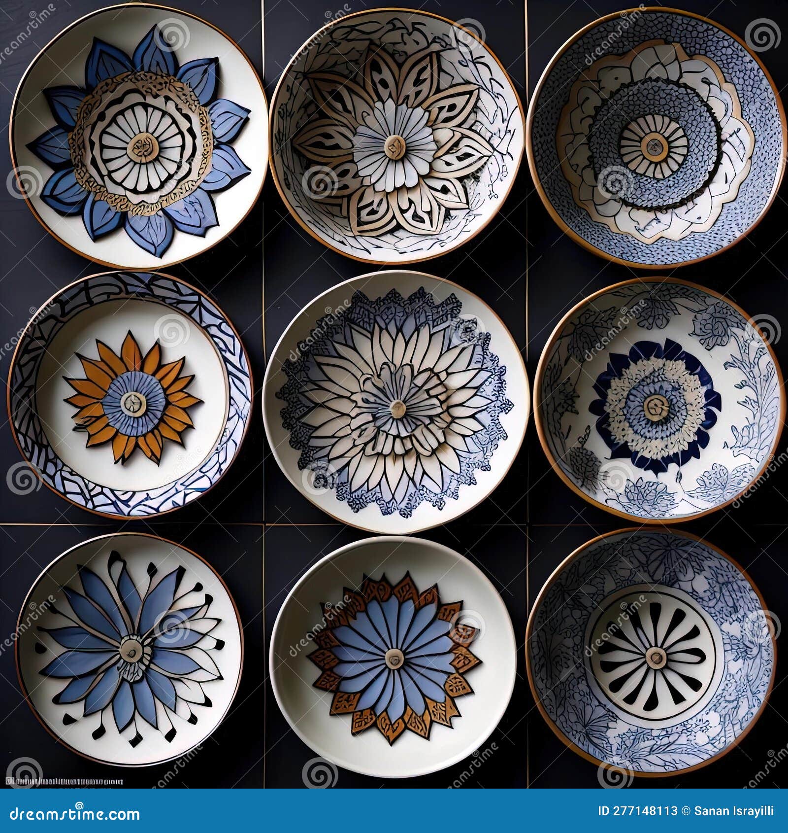 Set of Ceramic Plates with Mandala Patterns. Collection of Ceramic ...