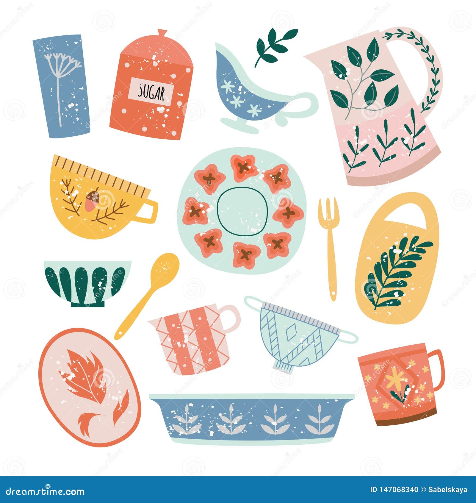 Set of Ceramic Tableware or Crockery in Flat Cartoon Style Stock Vector ...