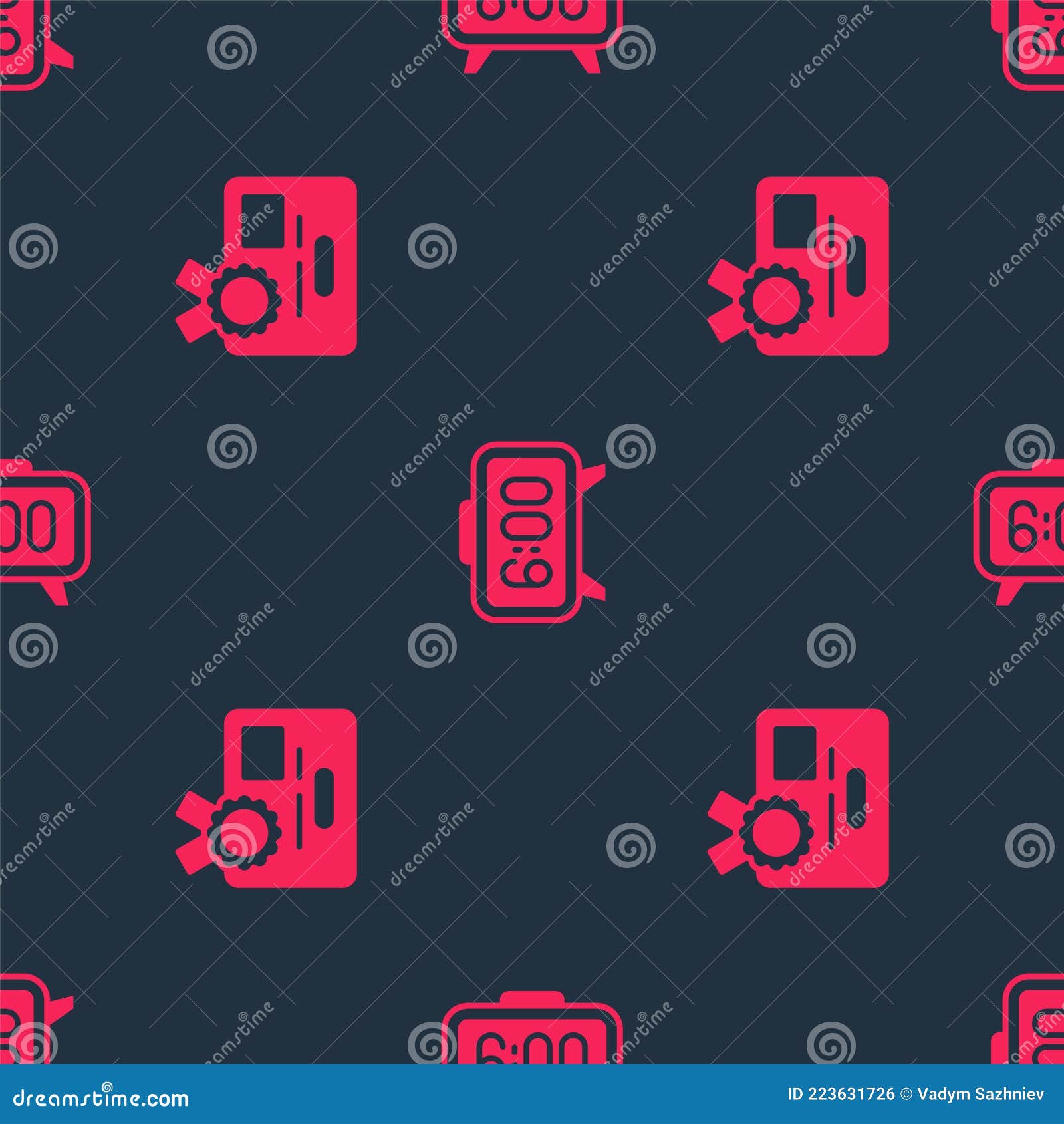 Set Certificate Template and Digital Alarm Clock on Seamless Pattern ...