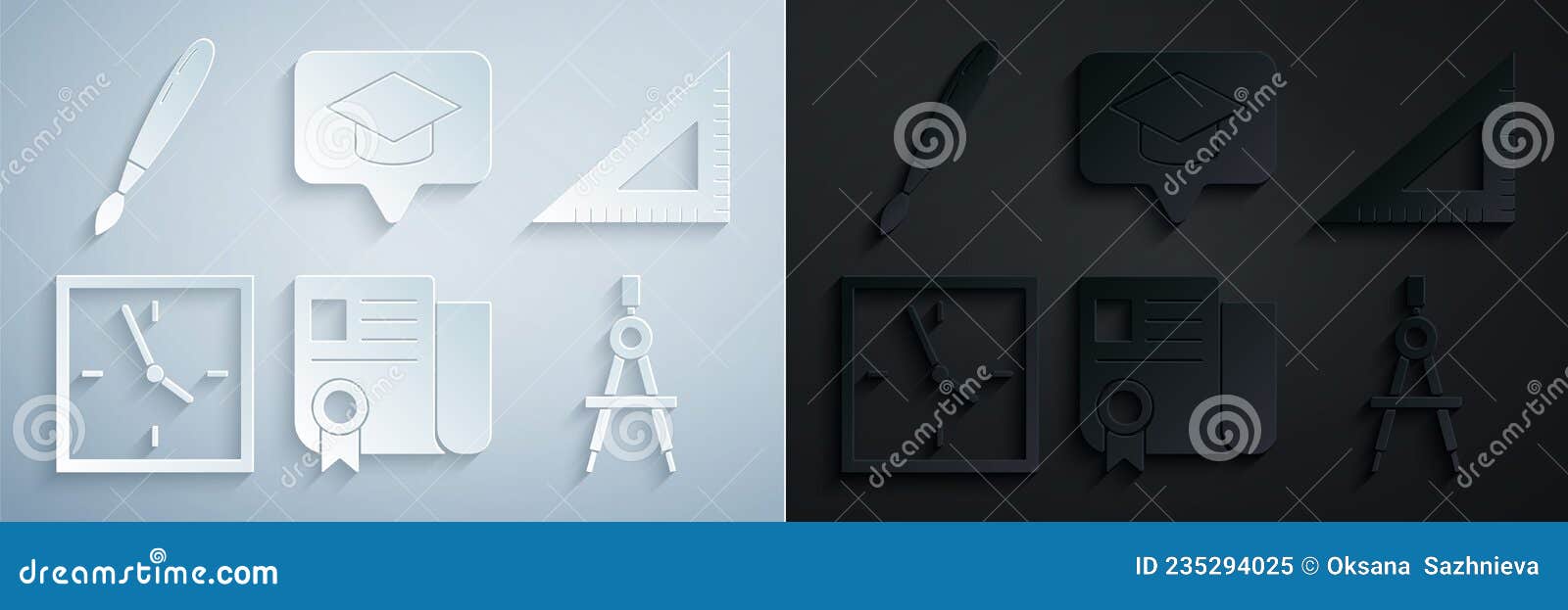 Set Certificate Template, Triangular Ruler, Clock, Drawing Compass ...