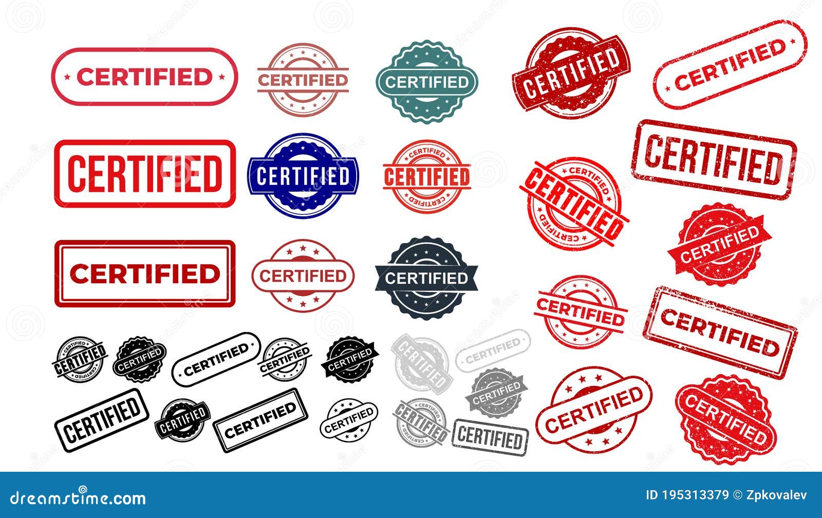 Set of Certified Rubber Stamp. Grunge Red, Black Badge with Certified ...