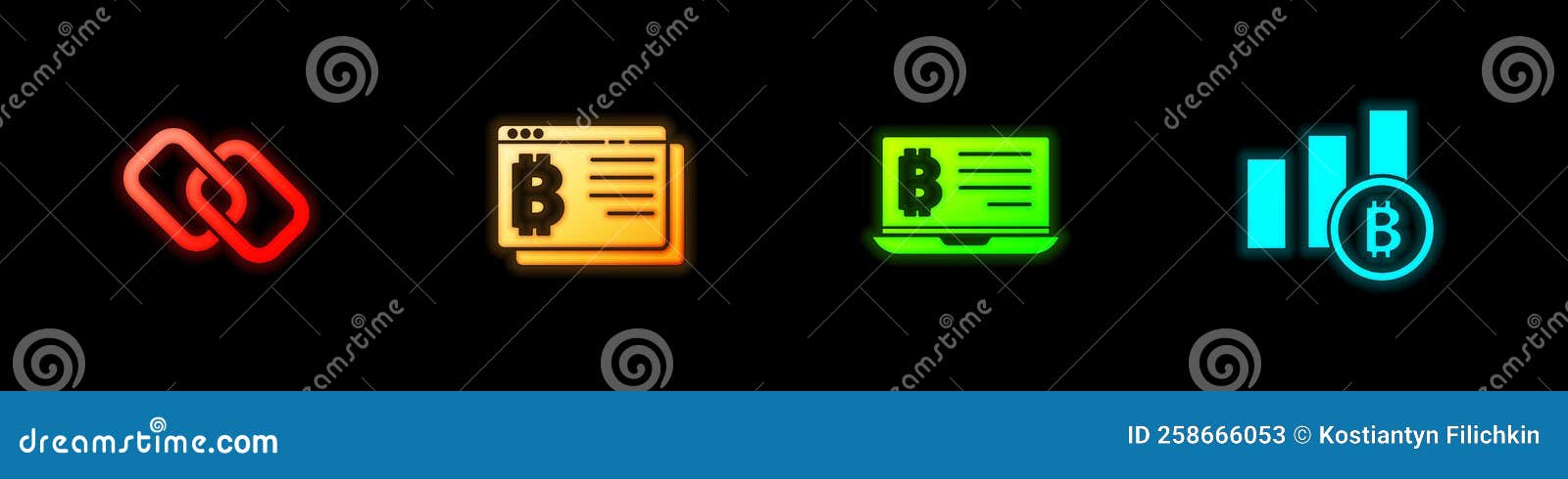 Set Chain Link, Bitcoin Browser, Mining Bitcoin from Laptop and Pie ...