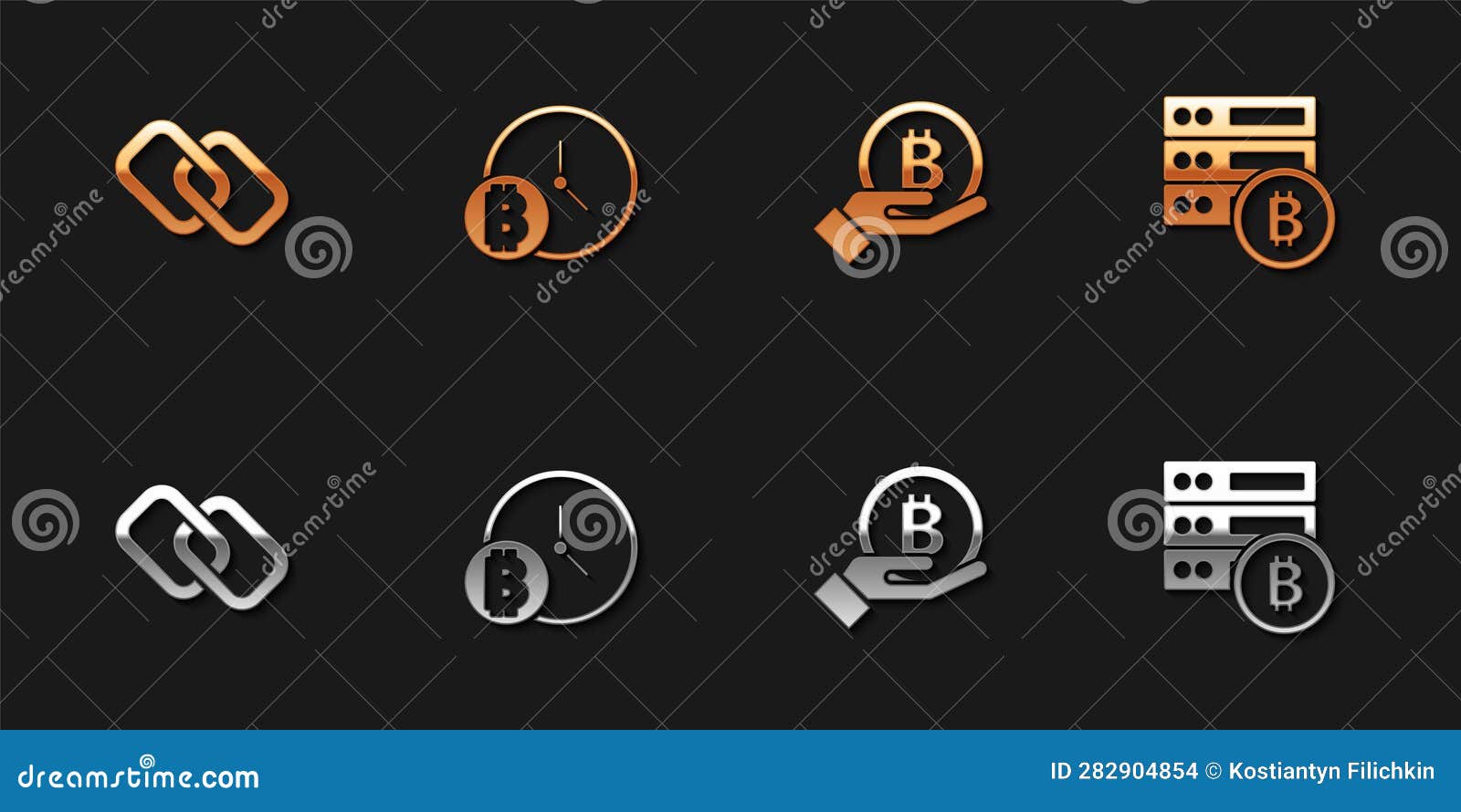 Set Chain Link, Bitcoin with Clock, Hand Holding and Server Bitcoin ...