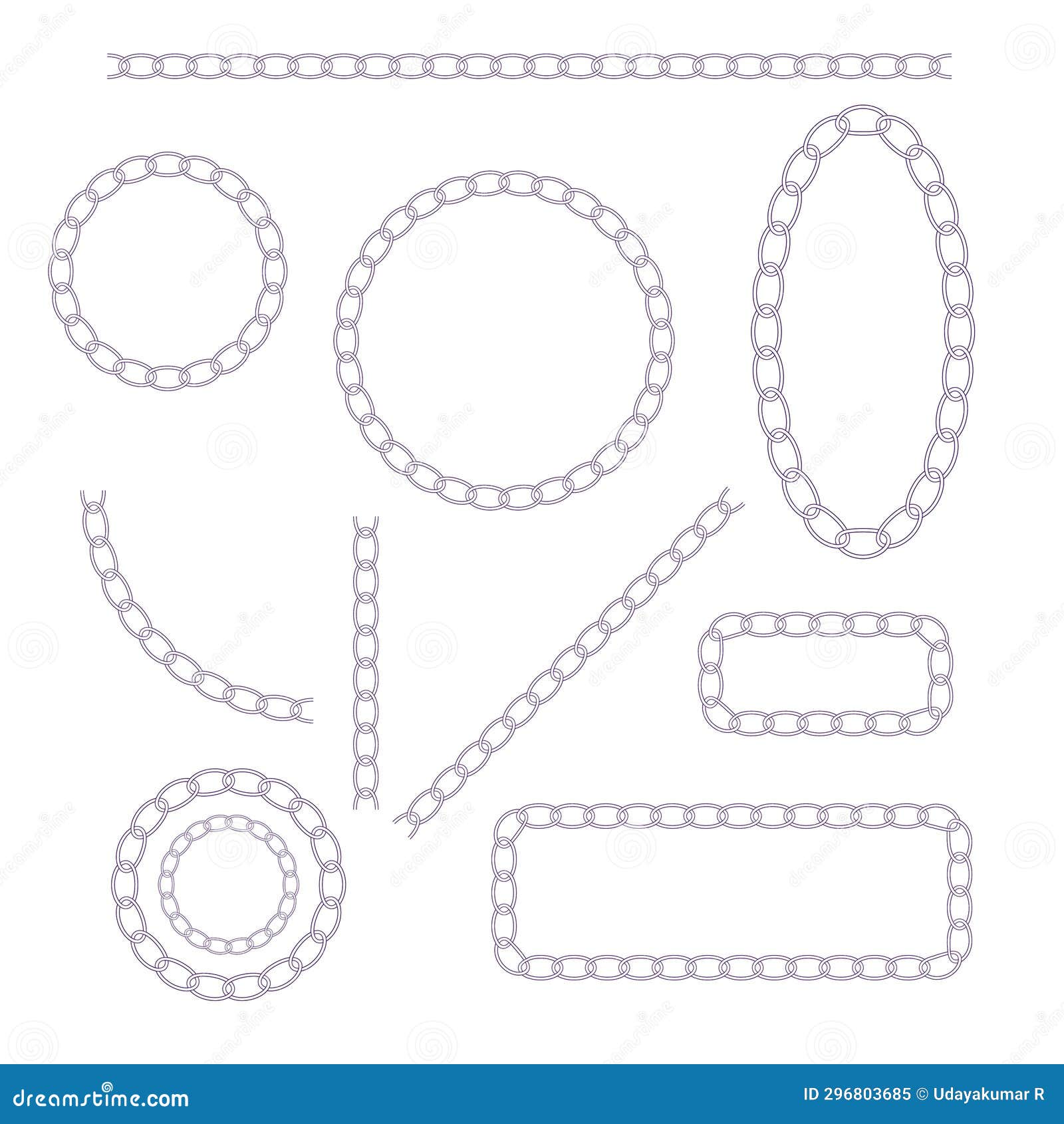 Set of Chain Pattern. Vector Chain Link Circle and Oval, Chin Pattern ...
