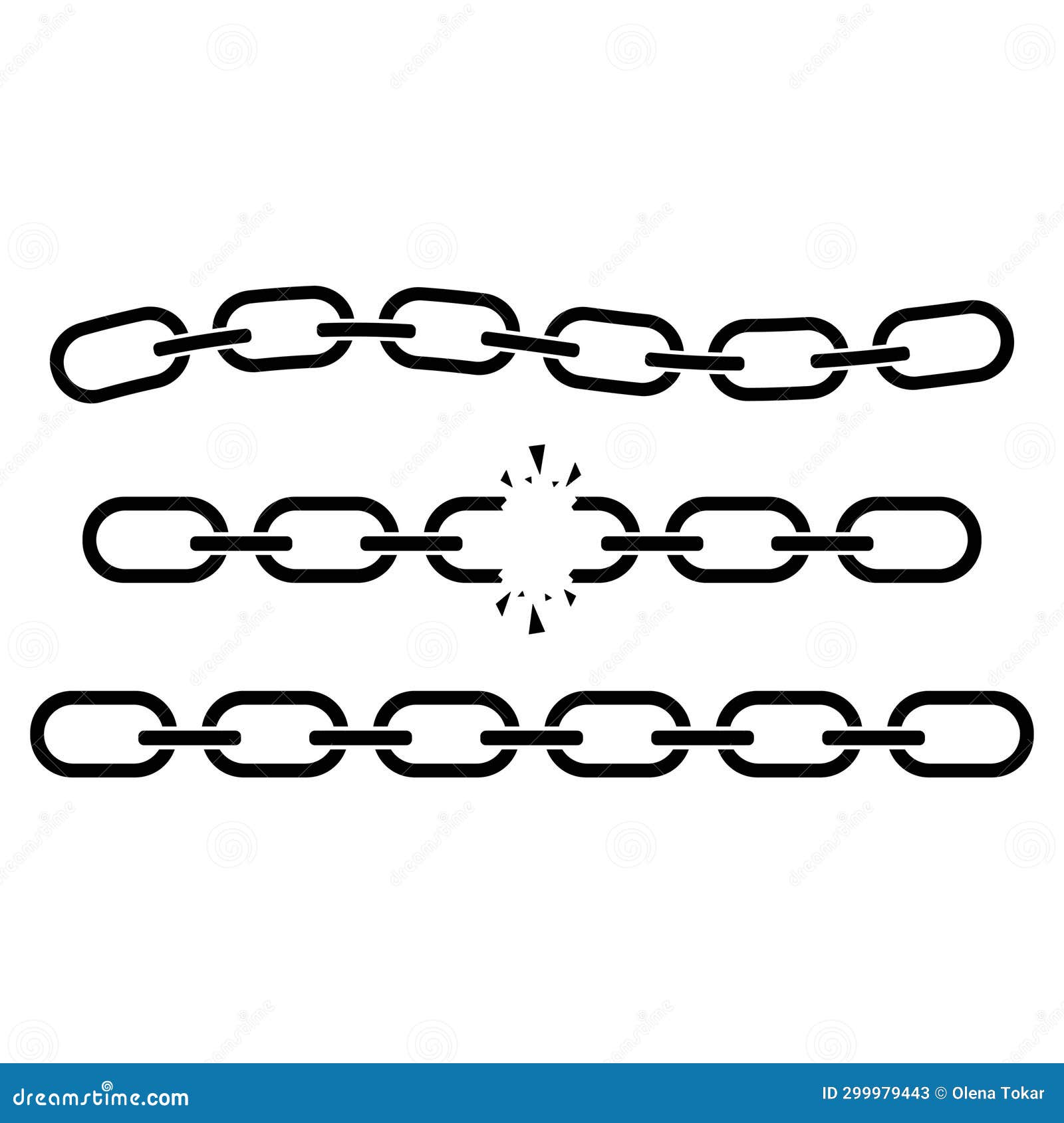 Set of Chains, Broken Chain Graphic Silhouette, Whole and Curved ...