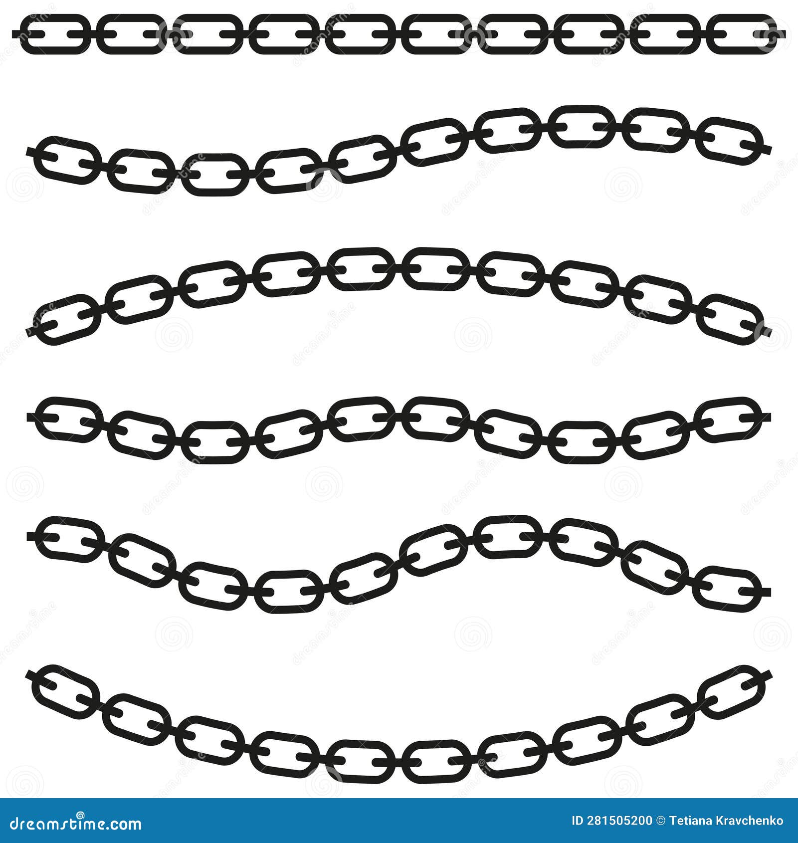 Set of Chains. Curved, Wavy, Arcing Straight Chains. Vector ...