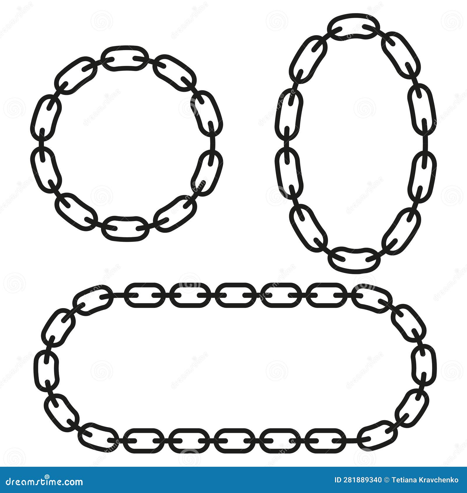 Set of Chains. Curved, Wavy, Arcing Straight Chains. Vector ...