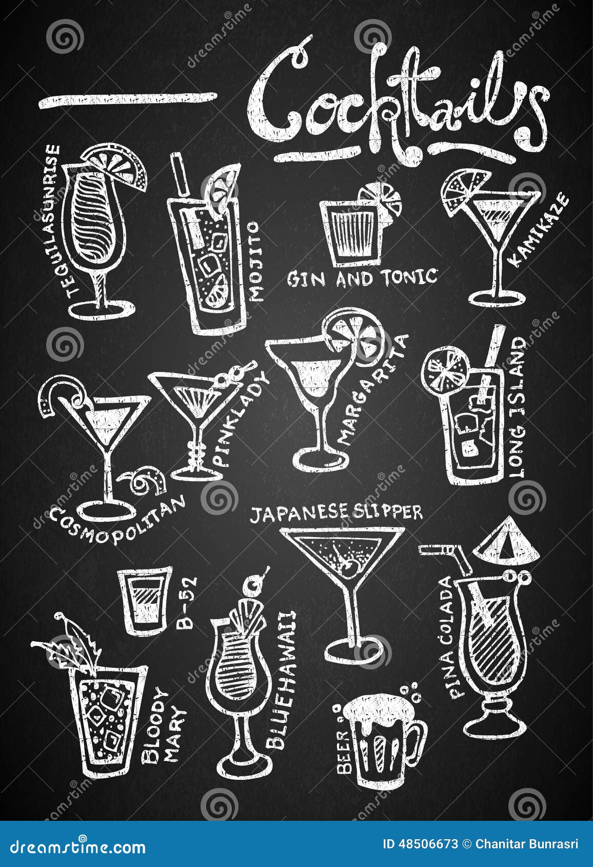 Set of Chalk Cocktails on Blackboard Stock Vector - Illustration of ... Set of Chalk Cocktails on Blackboard Stock Vector - Illustration of ...