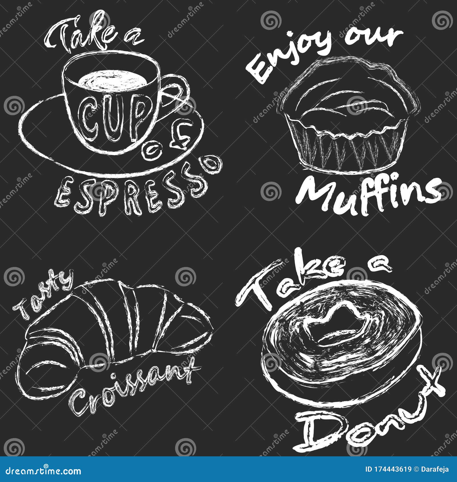Set of Chalk Coffee and Bakery Art Work Stock Vector - Illustration of ...