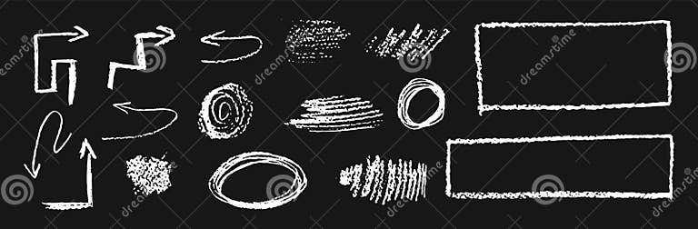 Set of Chalk Graphic Elements. Rectangular Frames, Ovals, Arrows and ...