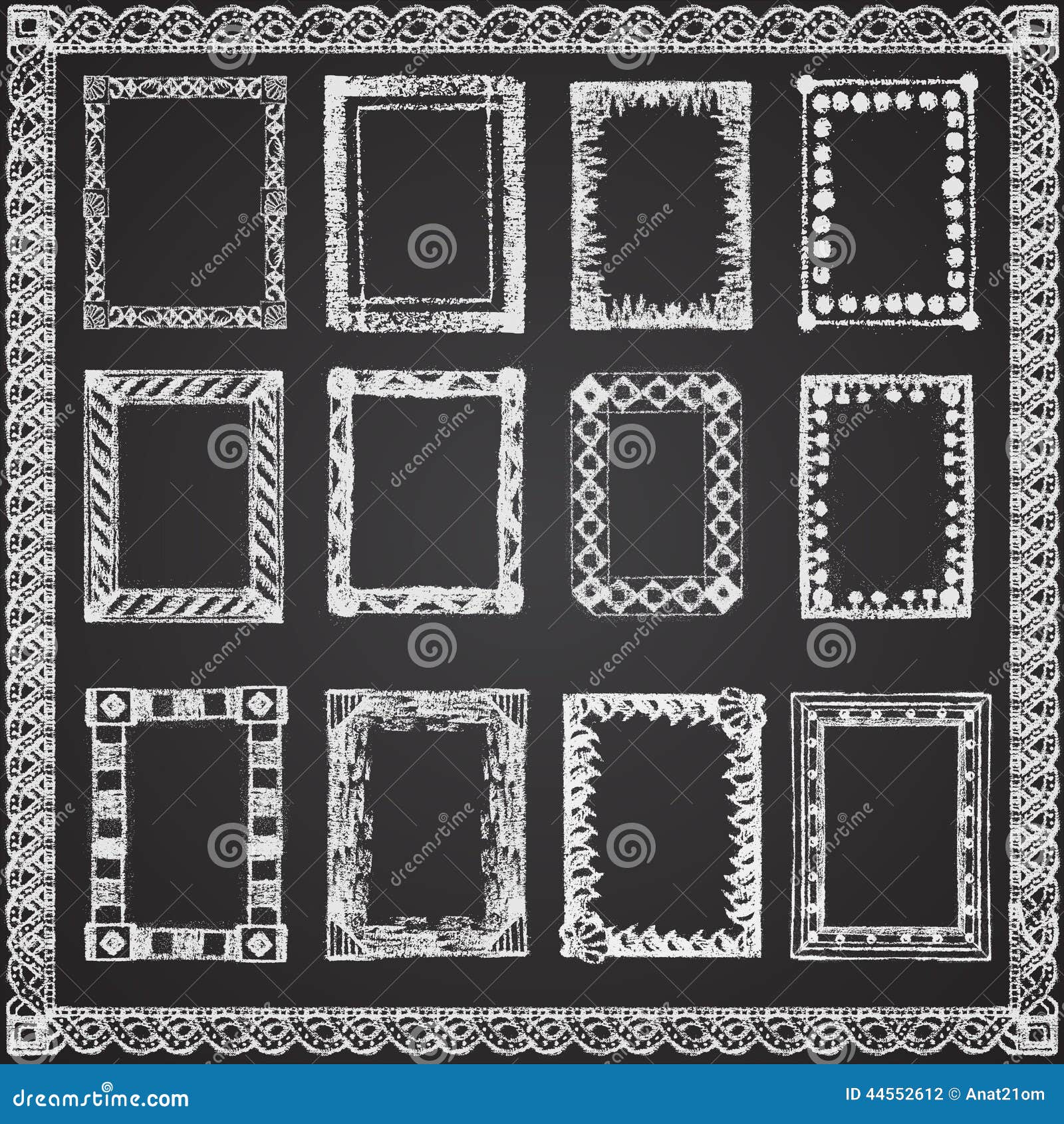 Set of Chalk Painted Frames on a Black Chalkboard Stock Vector ...