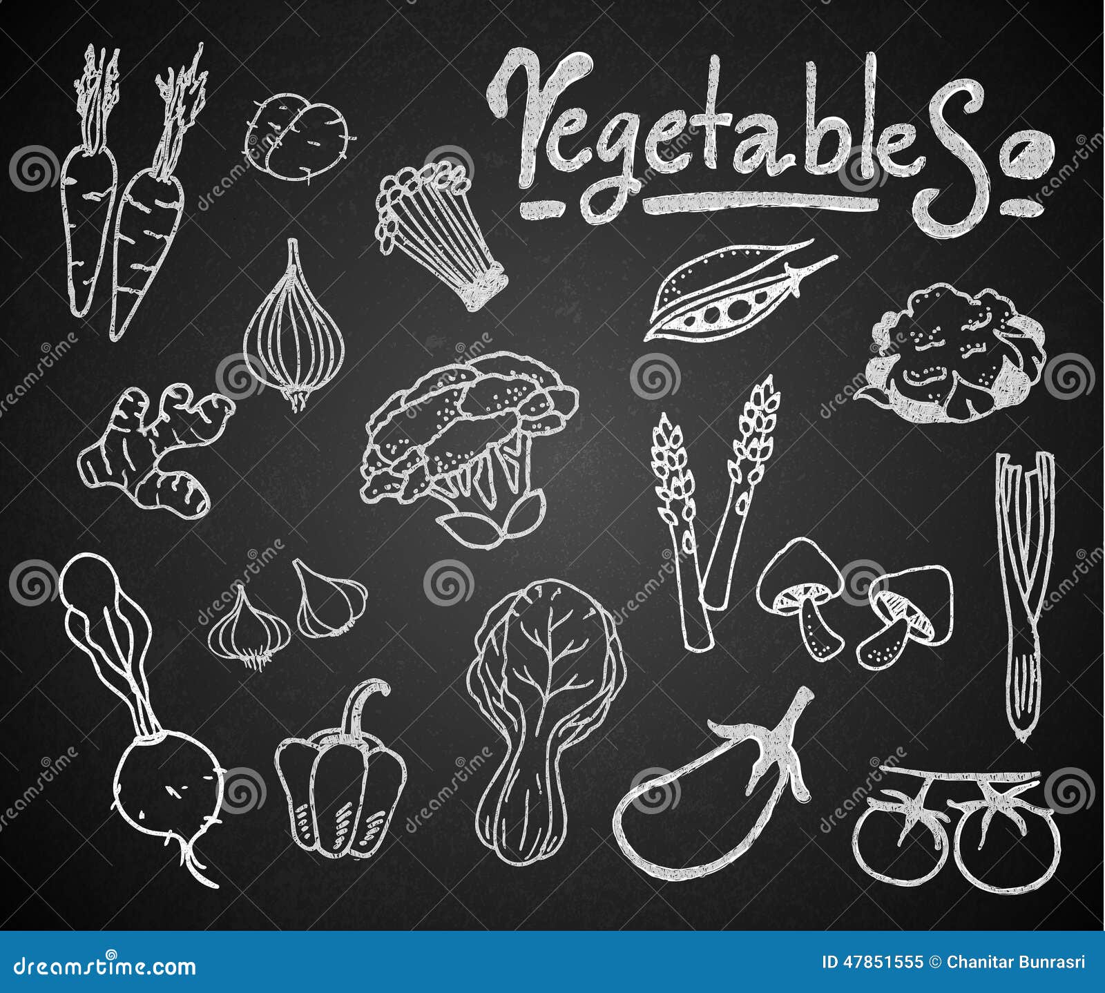 Set of Chalk Vegetables on Blackboard Stock Vector - Illustration of ...