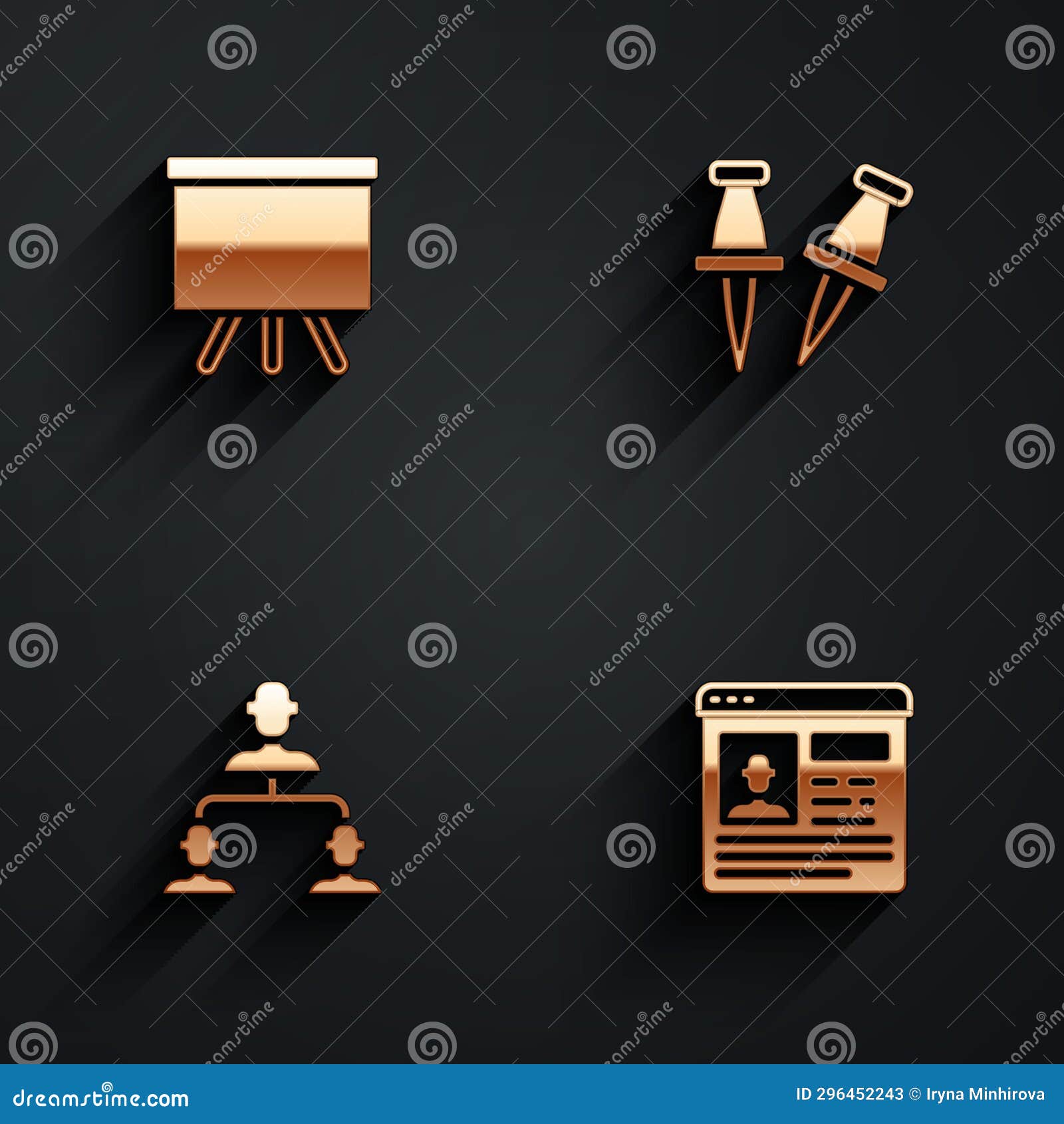 Set Chalkboard, Push Pin, Employee Hierarchy and Resume Icon with Long ...