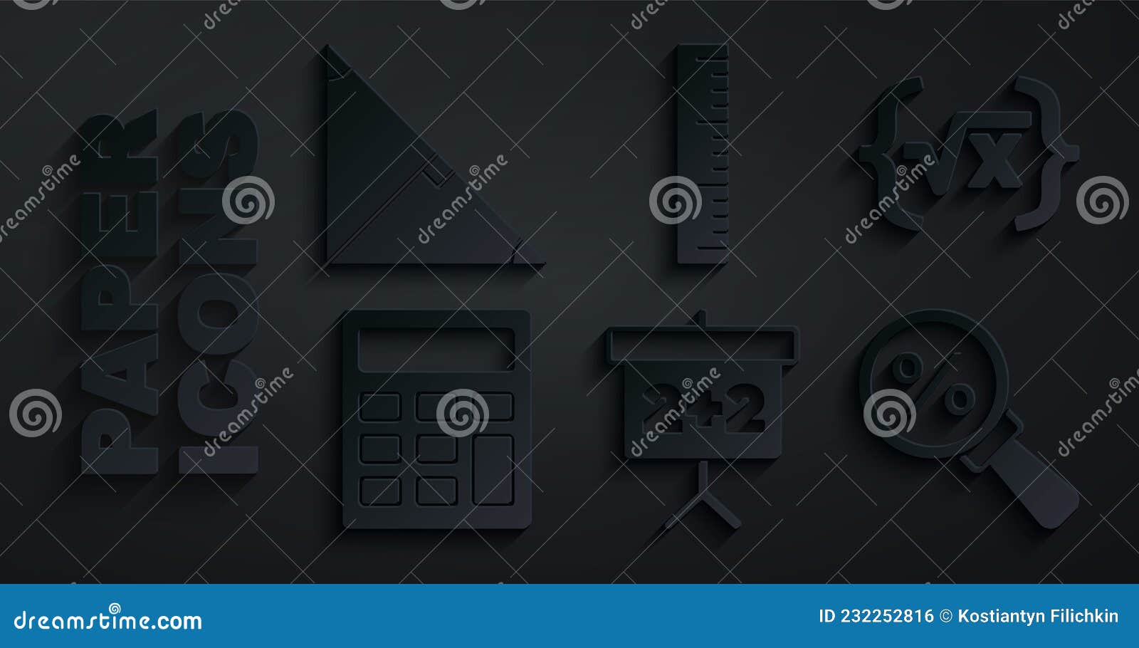 Set Chalkboard, Square Root of X Glyph, Calculator, Magnifying Glass ...