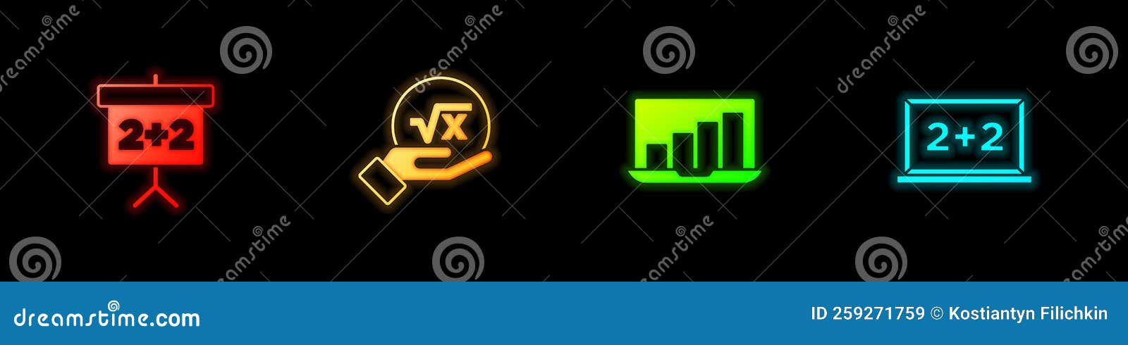 Set Chalkboard, Square Root of X Glyph, Laptop with Graph Chart and ...