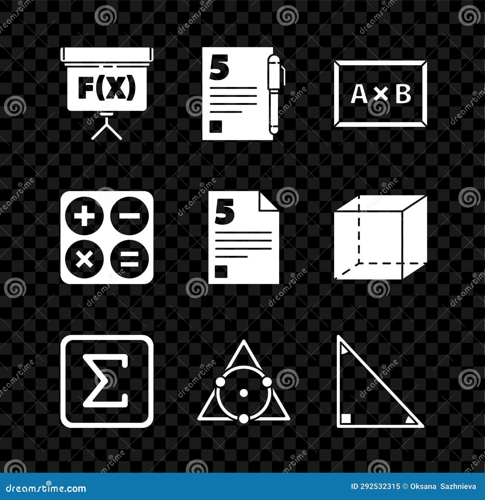 Set Chalkboard, Test or Exam Sheet and Pen, Sigma Symbol, Triangle Math ...