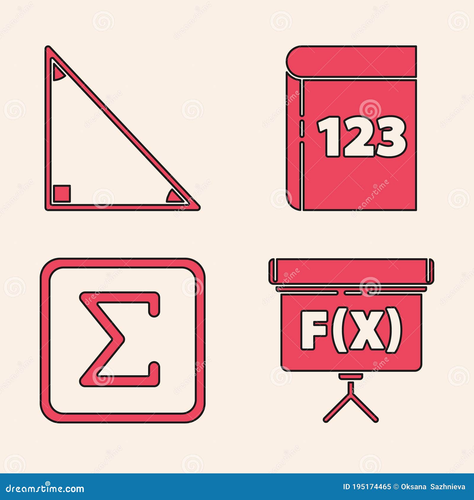 Set Chalkboard, Triangle Math, Book with Word Mathematics and Sigma ...