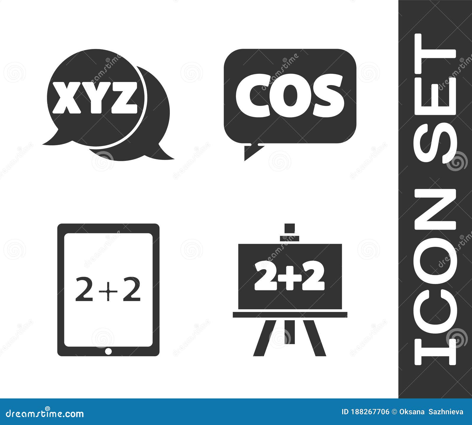Set Chalkboard, XYZ Coordinate System, Tablet with Calculator and ... Set Chalkboard, XYZ Coordinate System, Tablet with Calculator and ...