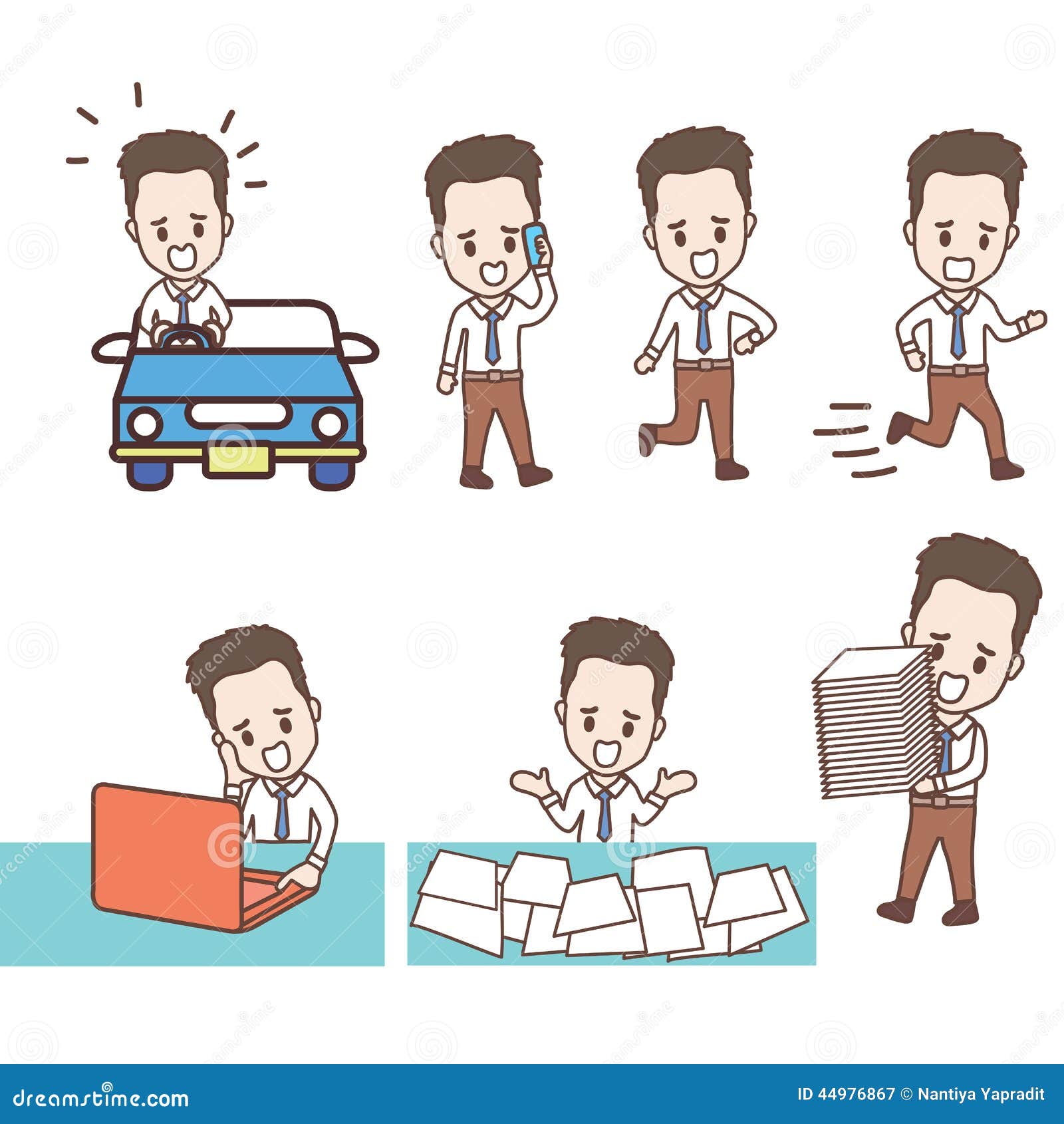Set of Character Busy Business Man Stock Vector - Illustration of ...
