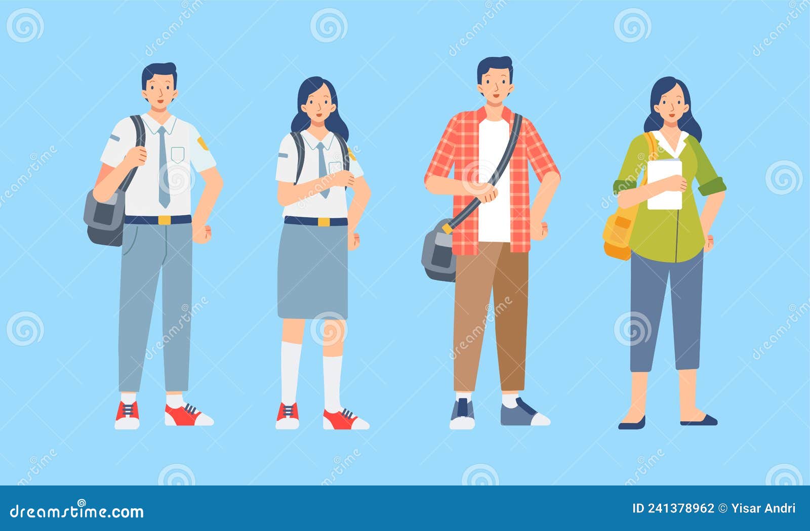 Set Character High School Students and College Vector Illustration ...