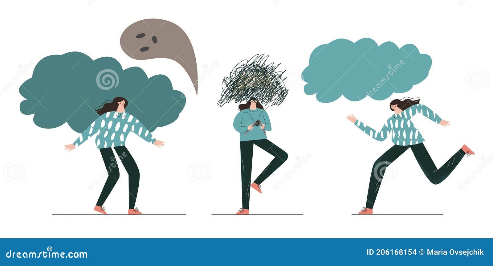 Set of Character with Mental Disorder. Symptoms Depression, Behavior ...