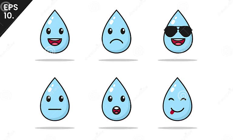 Set the Character of the Water with Different Expressions. Set of Water ...