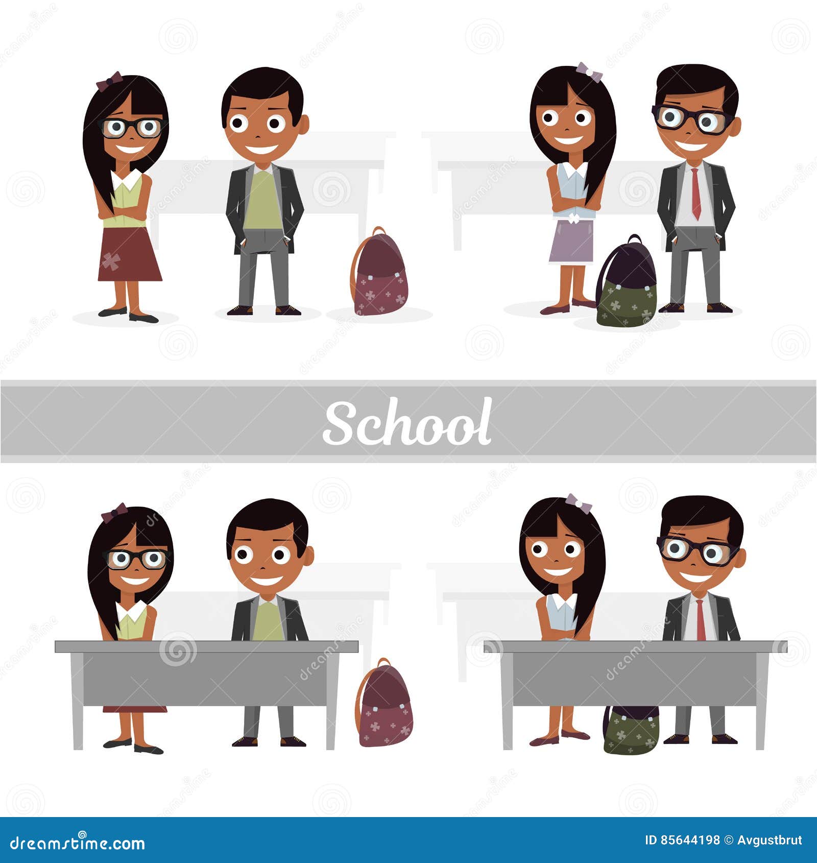 Set of Characters Elementary School Students. Schoolboys and ...