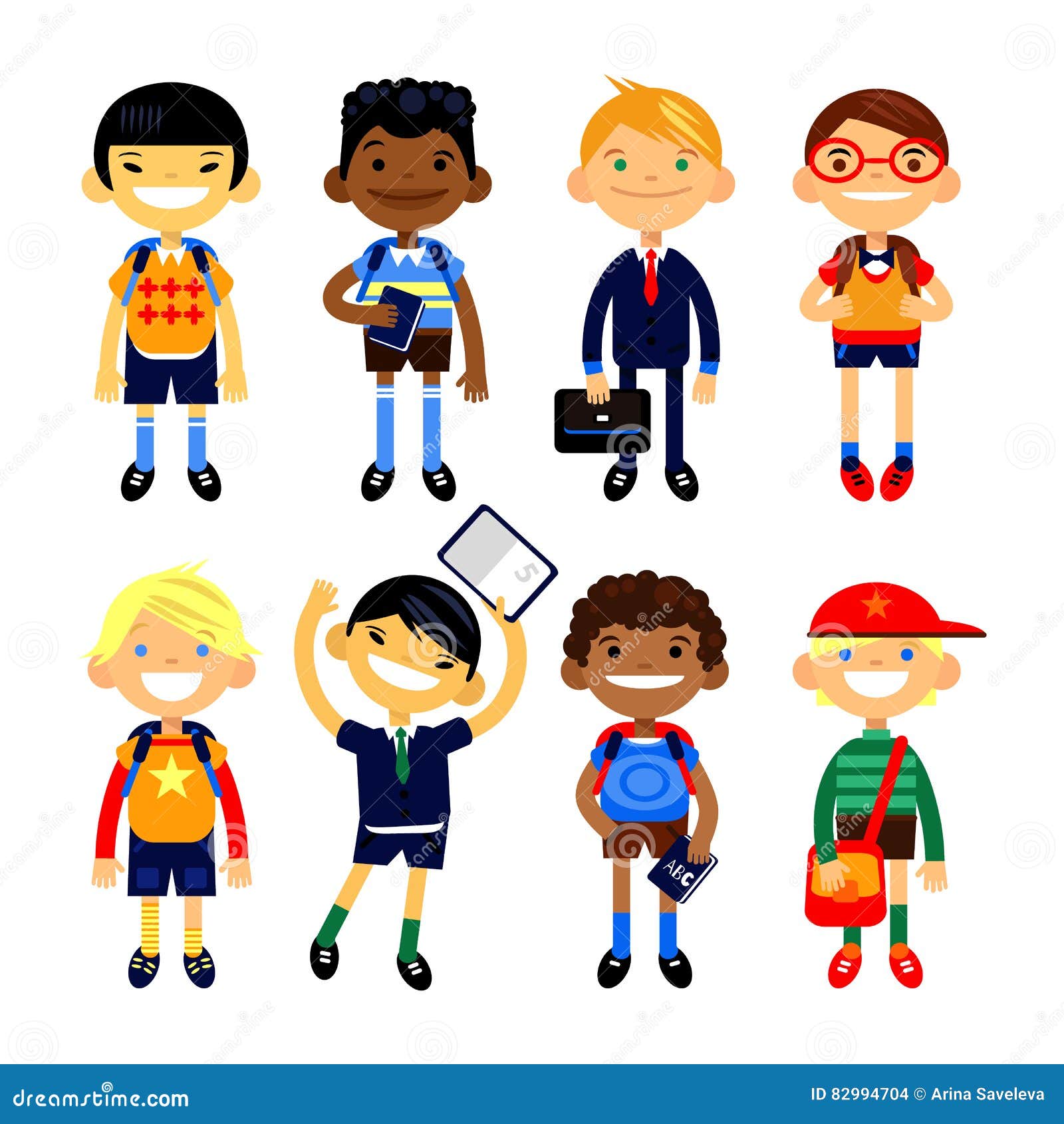 Set Of Characters Elementary Schoolchild, School Students On A White ...