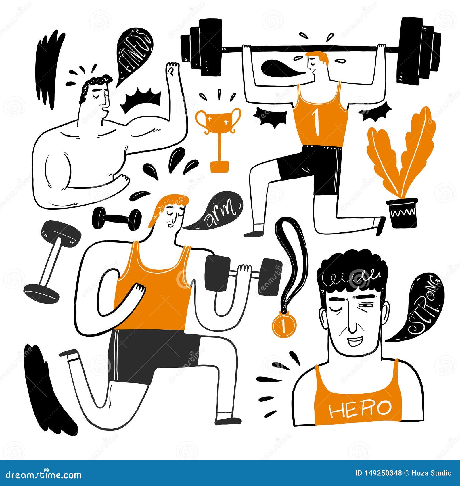 The Set of Characters Exercises Stock Vector - Illustration of drawing ...