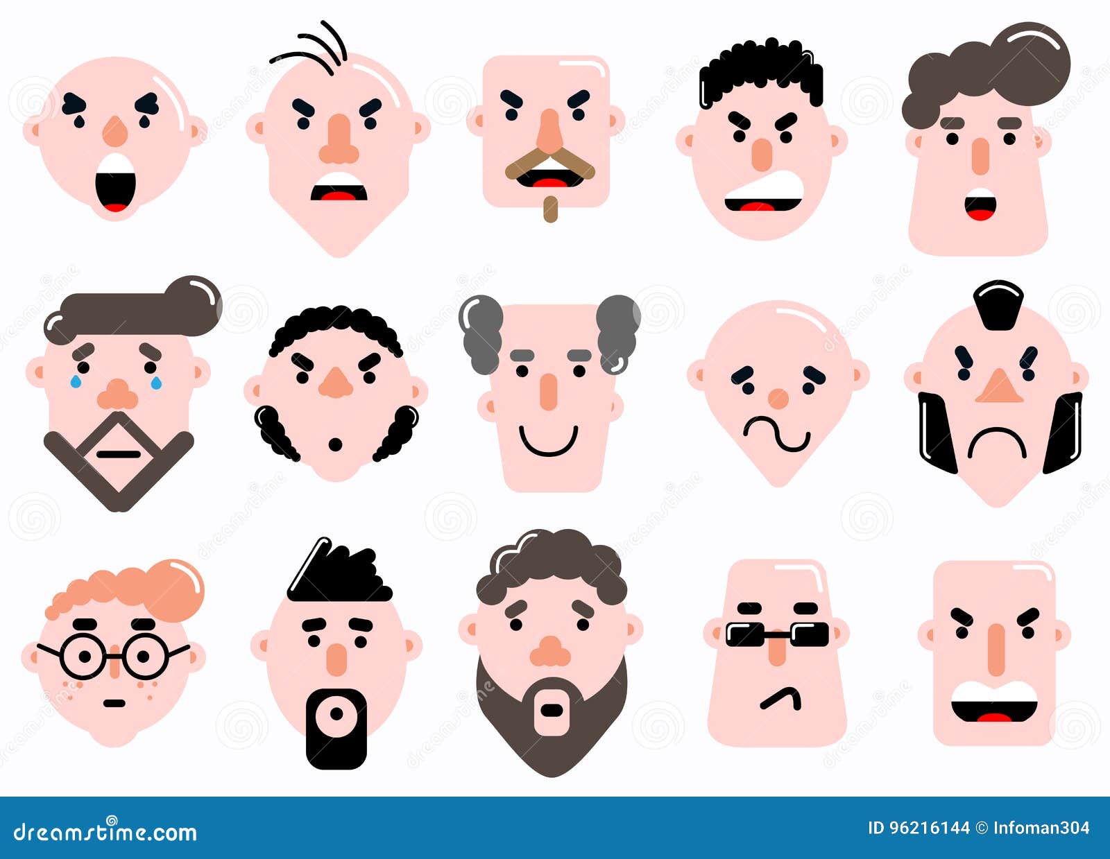 Set of Characters Face Flat Emoji Icon Smile Stock Vector ...