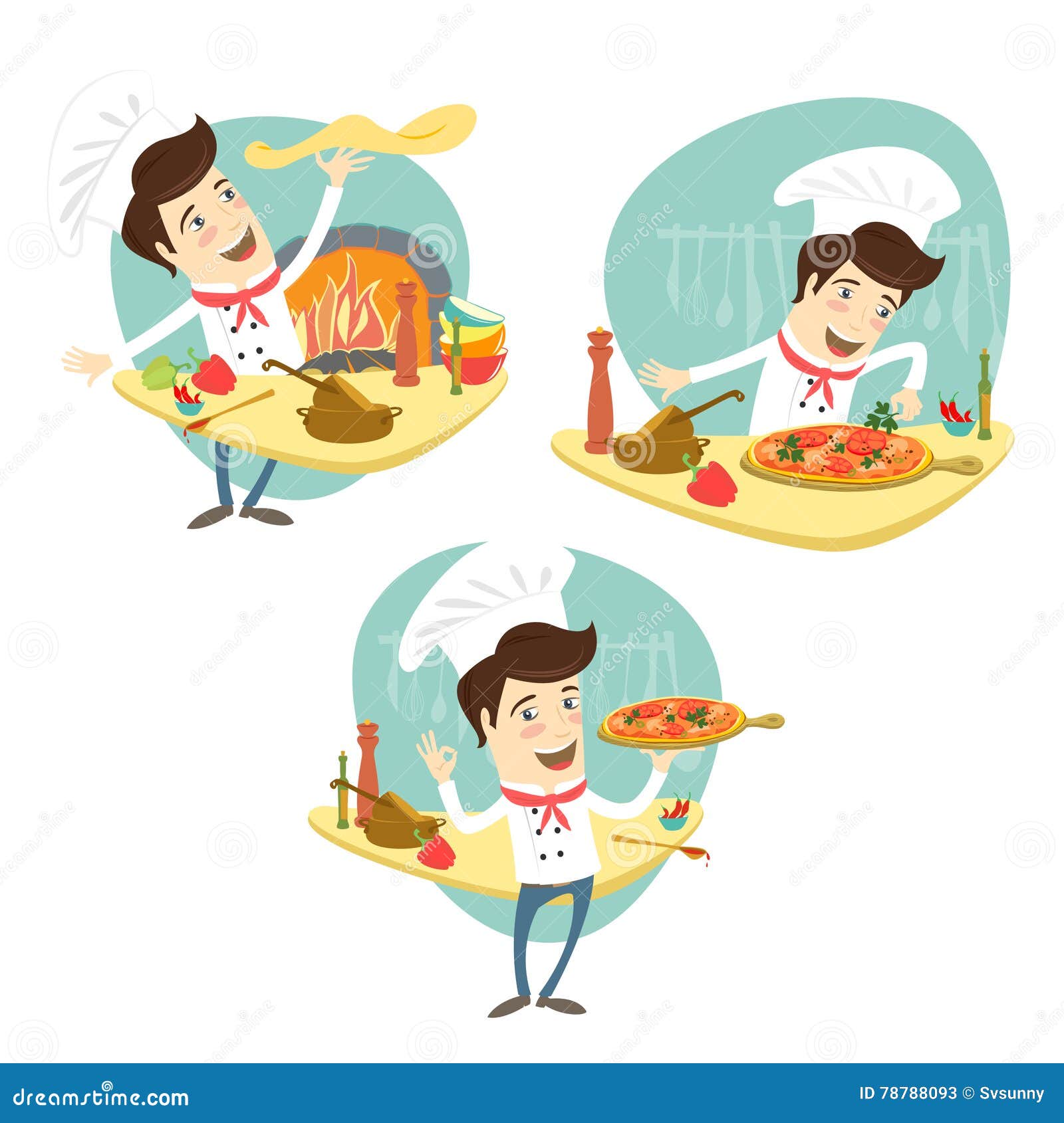 Set of Characters Funny Chef Preparing, Decorating and Showing Stock ...