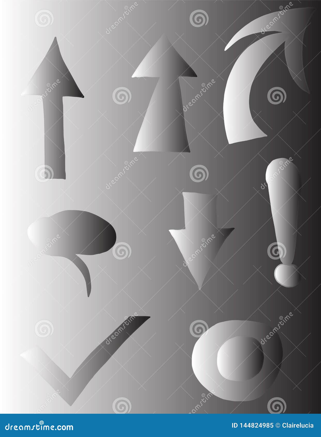 Set of Characters - Isolated Arrows, Cursor, Exclamation Mark on Gray ...