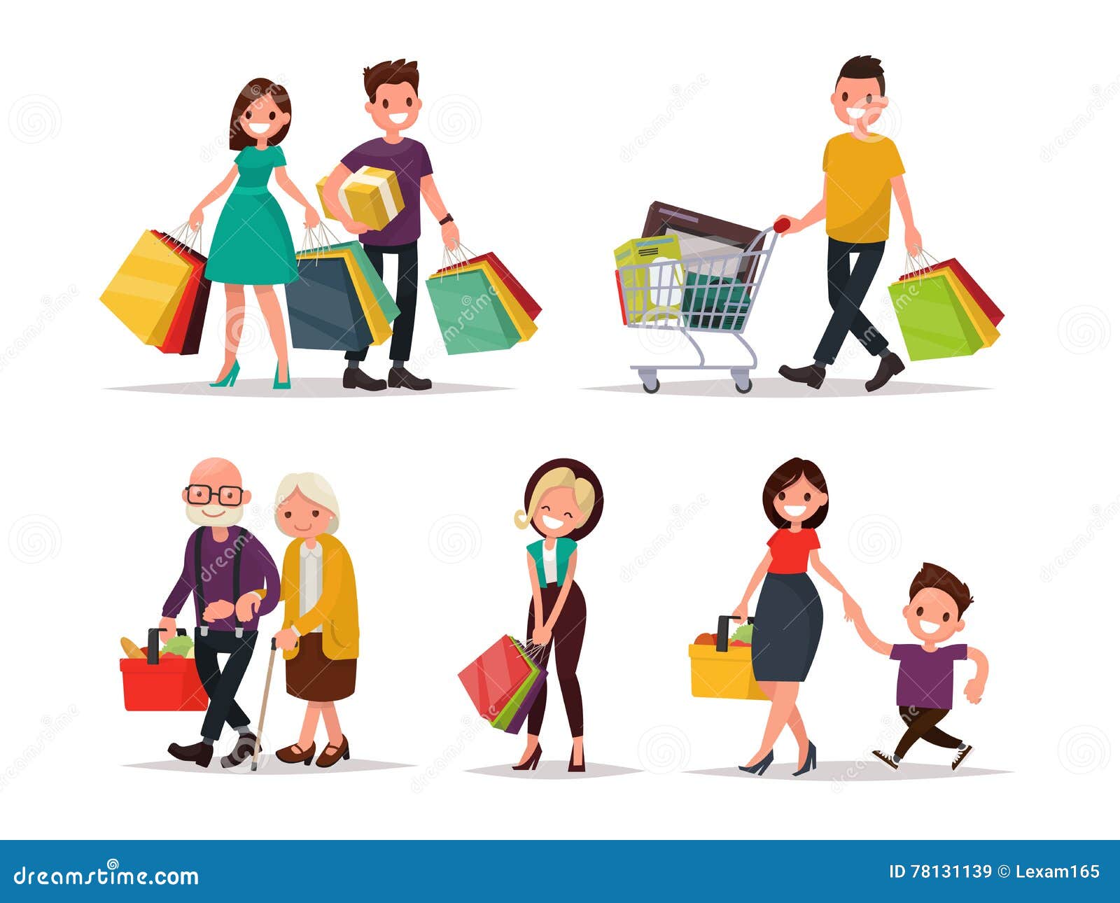 Set of Characters and People Shopping. Vector Illustration of a Stock ...