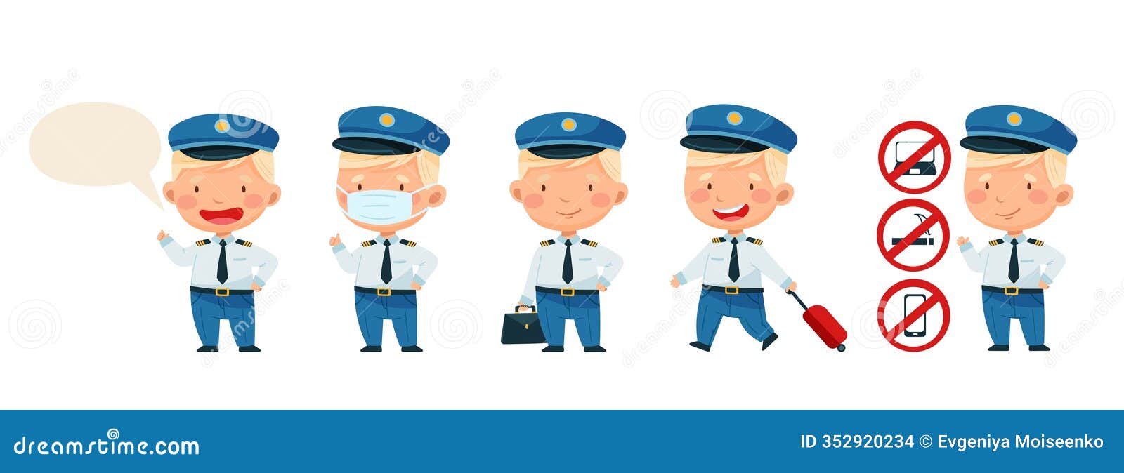 Set of Characters Pilot and Safety Rules. Stock Illustration ...