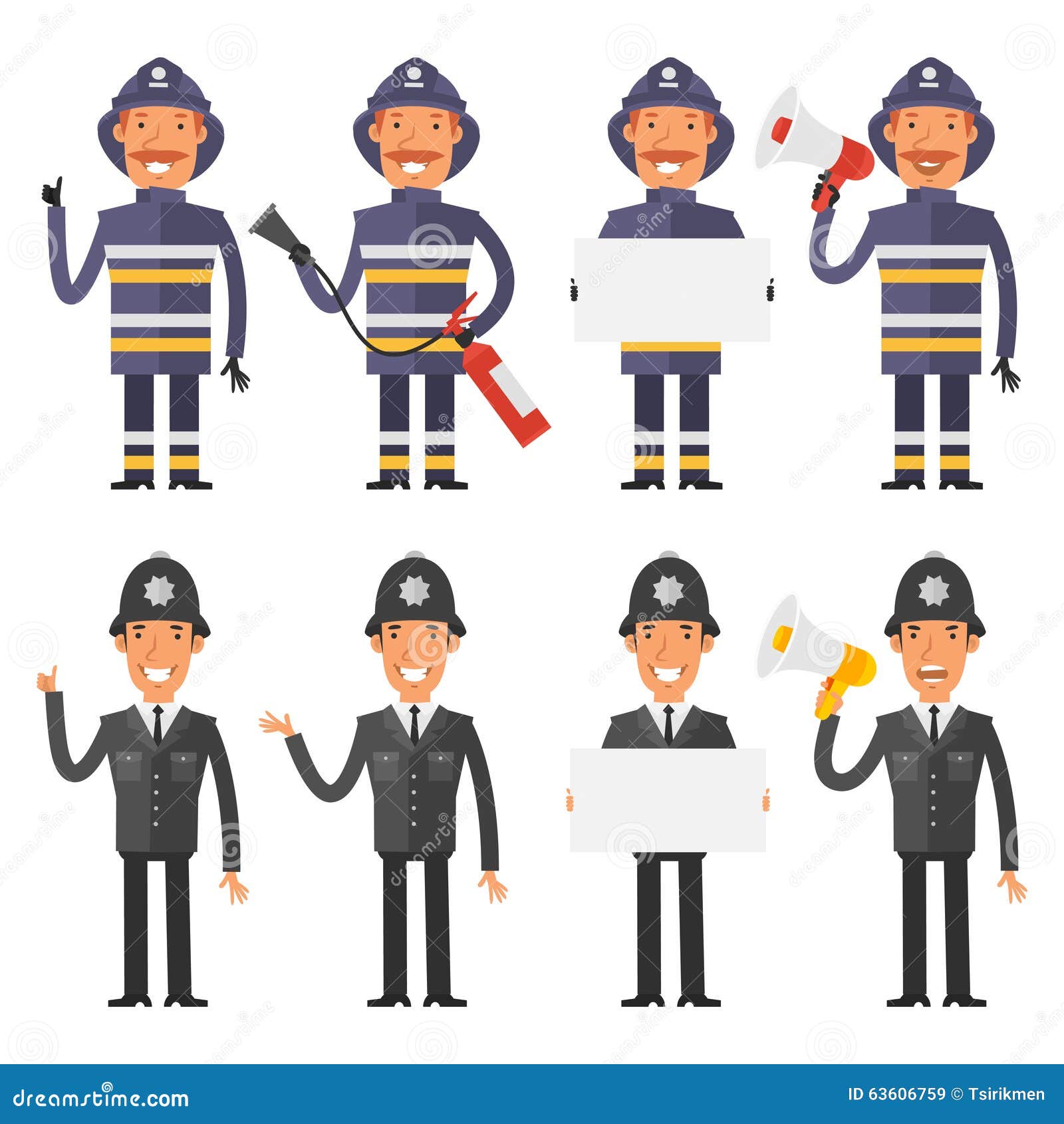 Set Characters Policeman and Firefighter Stock Vector - Illustration of ...