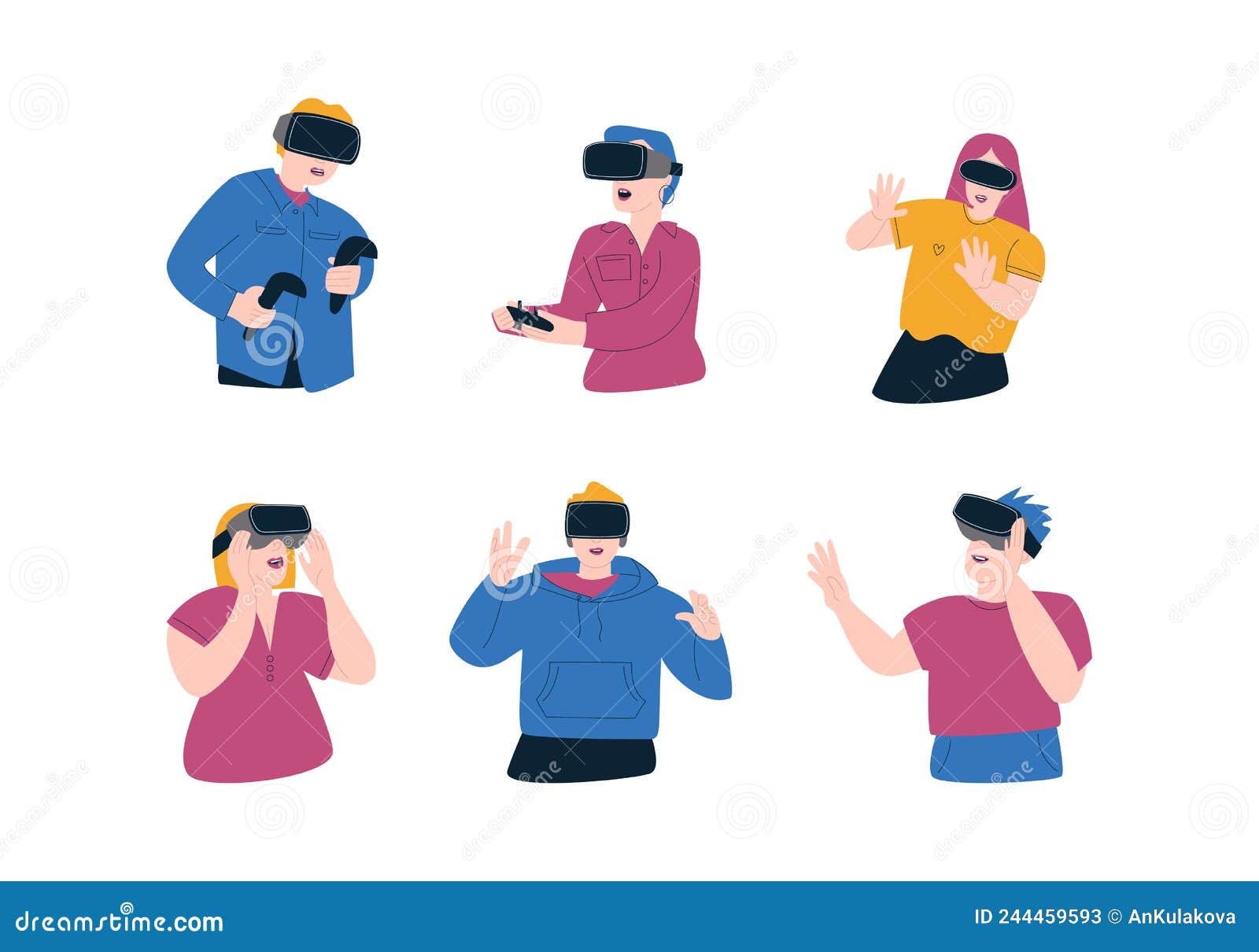 Set of Characters Using VR Headset Stock Vector - Illustration of human ...