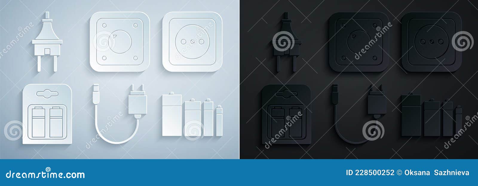 Set Charger, Electrical Outlet, Battery in Pack, Light Switch and Plug ...