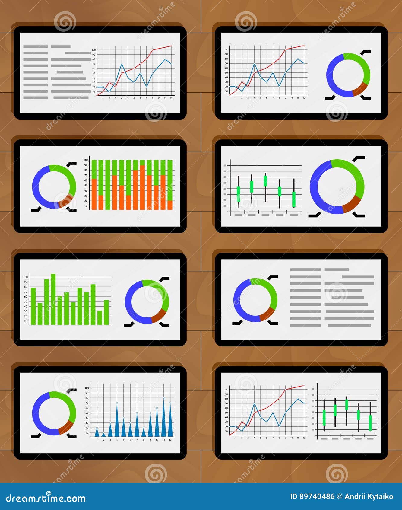 Set of Chart and Graphic on Tablets Stock Vector - Illustration of ...