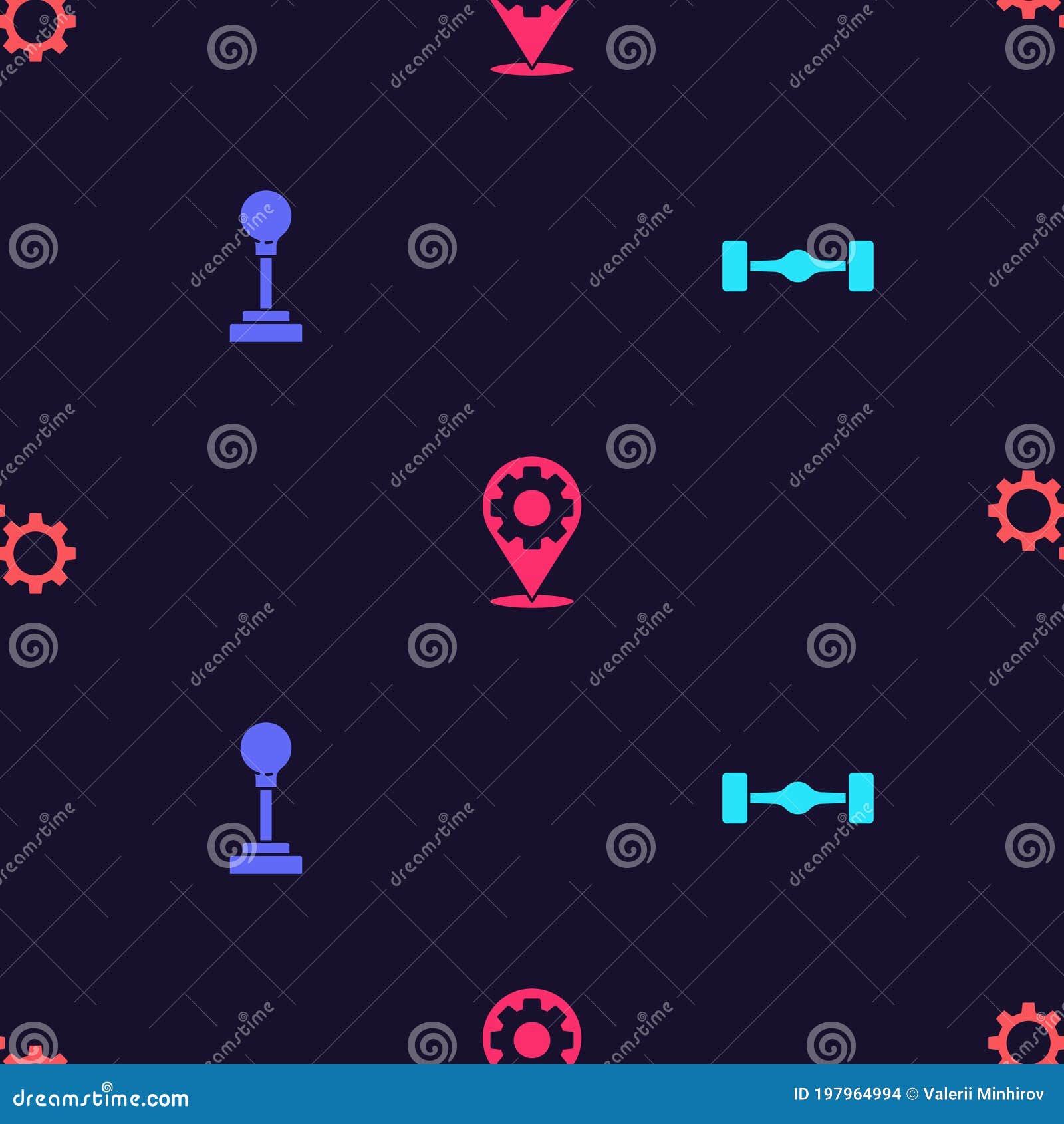 Set Chassis Car, Gear Shifter, Car Service and on Seamless Pattern ...