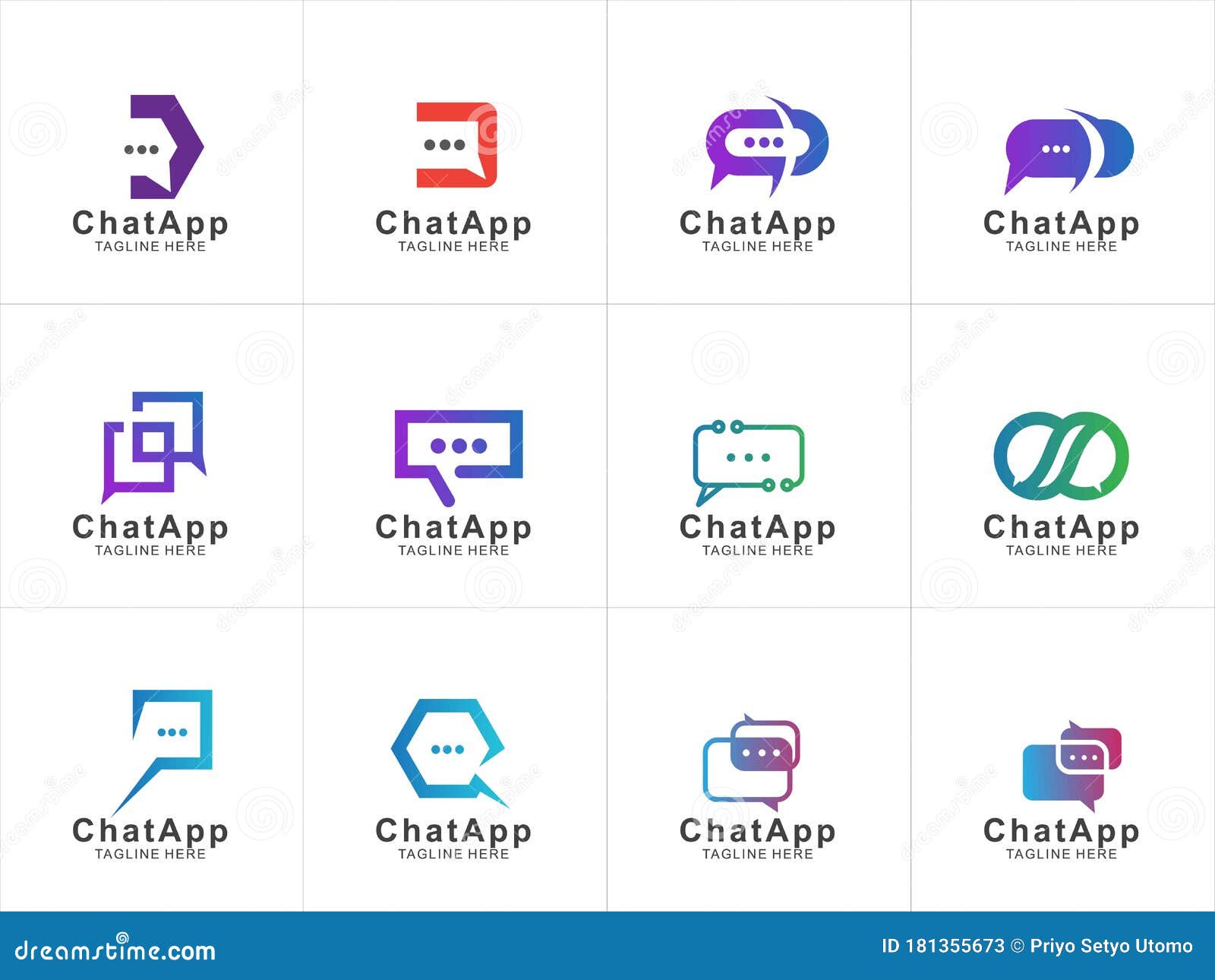 Set of Chat App Logo Design Stock Vector - Illustration of balloon ...