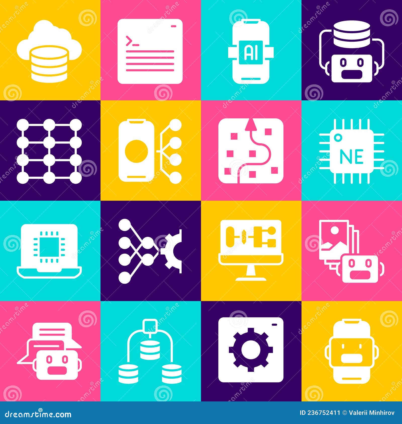 Set Chat Bot Artificial Intelligence Robot Processor Cpu Ai Neural Network Cloud Database En