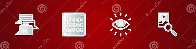 Set Chat Bot Binary Code Artificial Intelligence Ai And Photo Retouching Icon Vector Stock