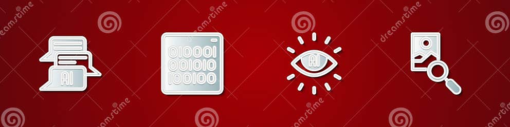 Set Chat Bot Binary Code Artificial Intelligence Ai And Photo Retouching Icon Vector Stock