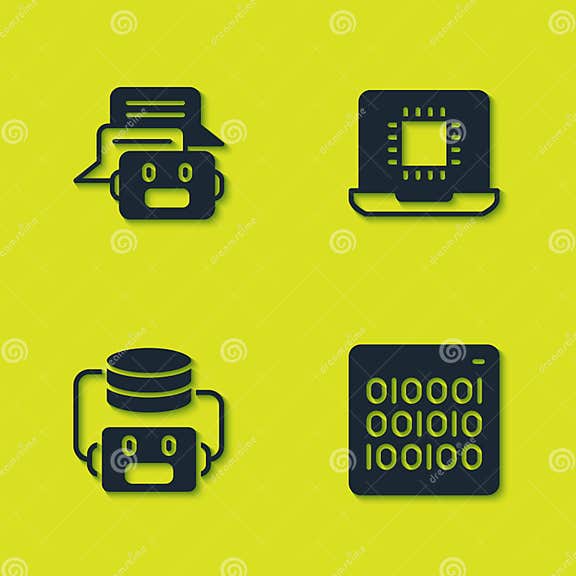Set Chat Bot Binary Code Artificial Intelligence Robot And Processor Cpu Icon Vector Stock