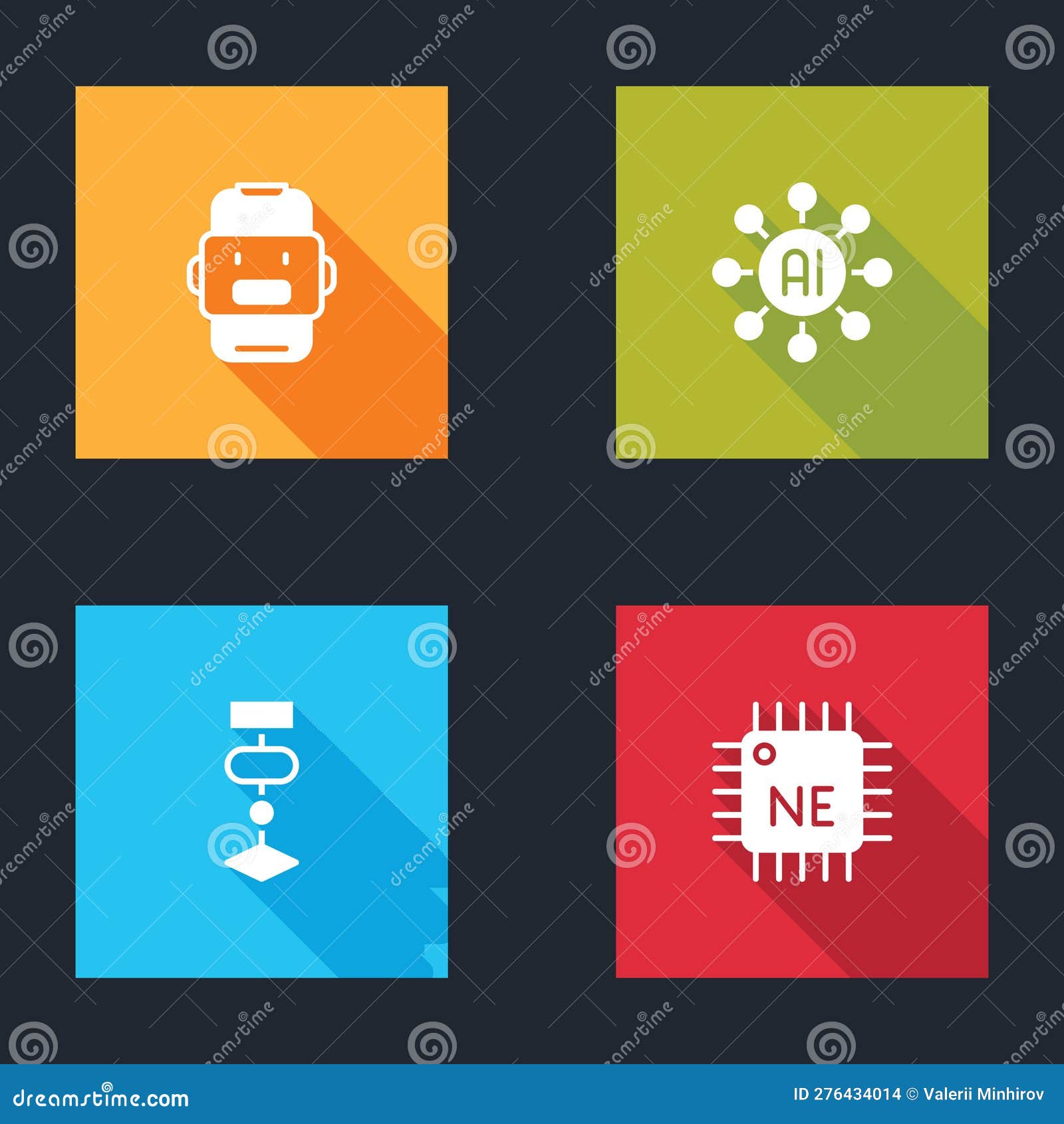 Set Chat Bot, Neural Network, Algorithm and Processor CPU Icon. Vector Stock Illustration ...