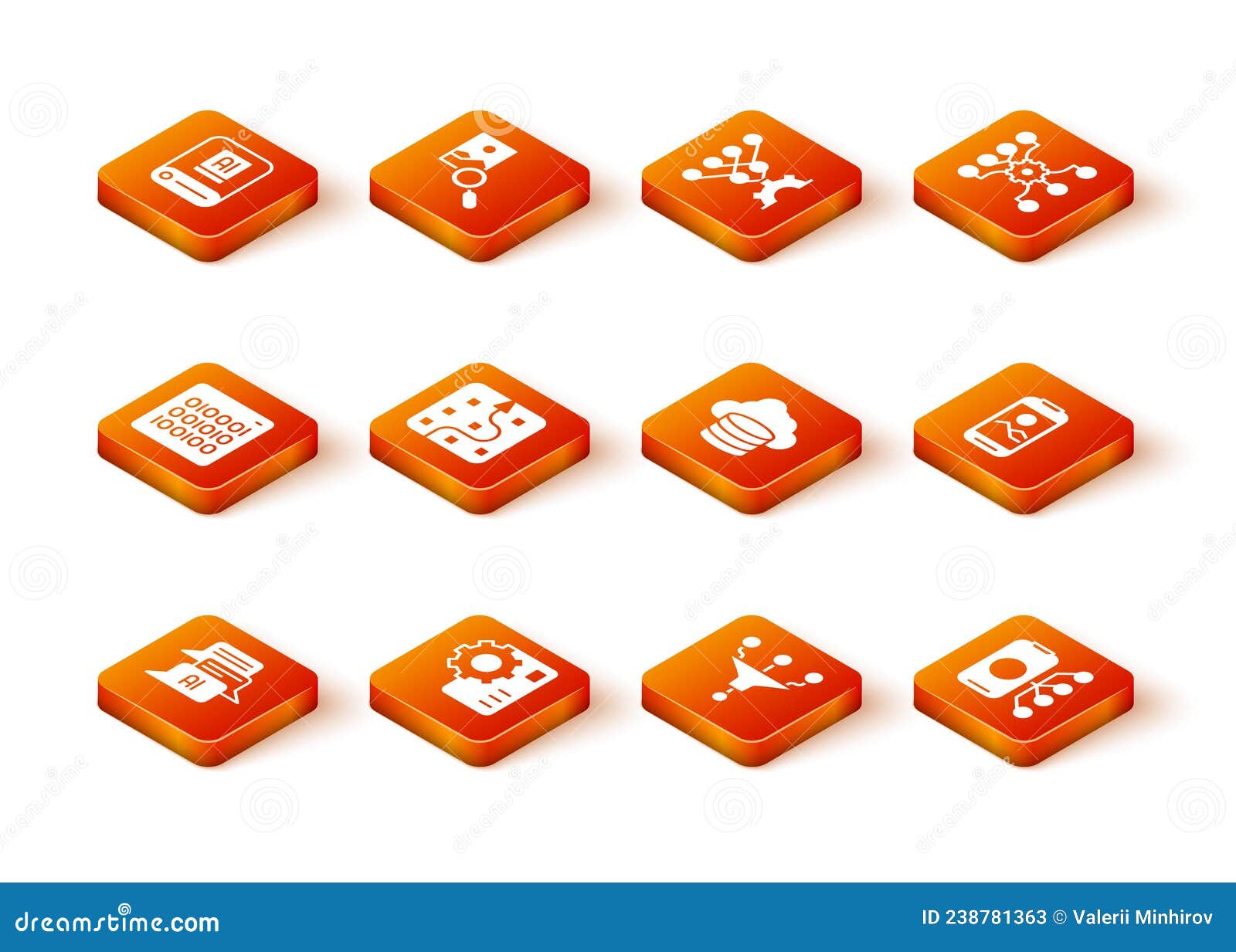 Set Chat Bot Neural Network Binary Code Funnel Filter Cloud Database And Mobile Phone Icon